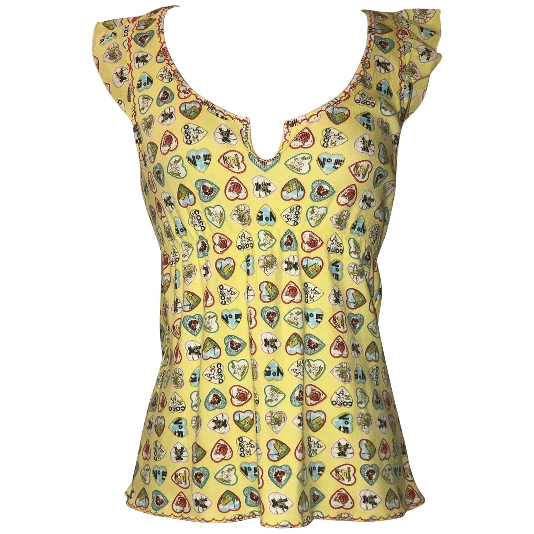 Chanel 2006 Yellow Valentine Precious Symbols T Shirt Top at 1stDibs ...