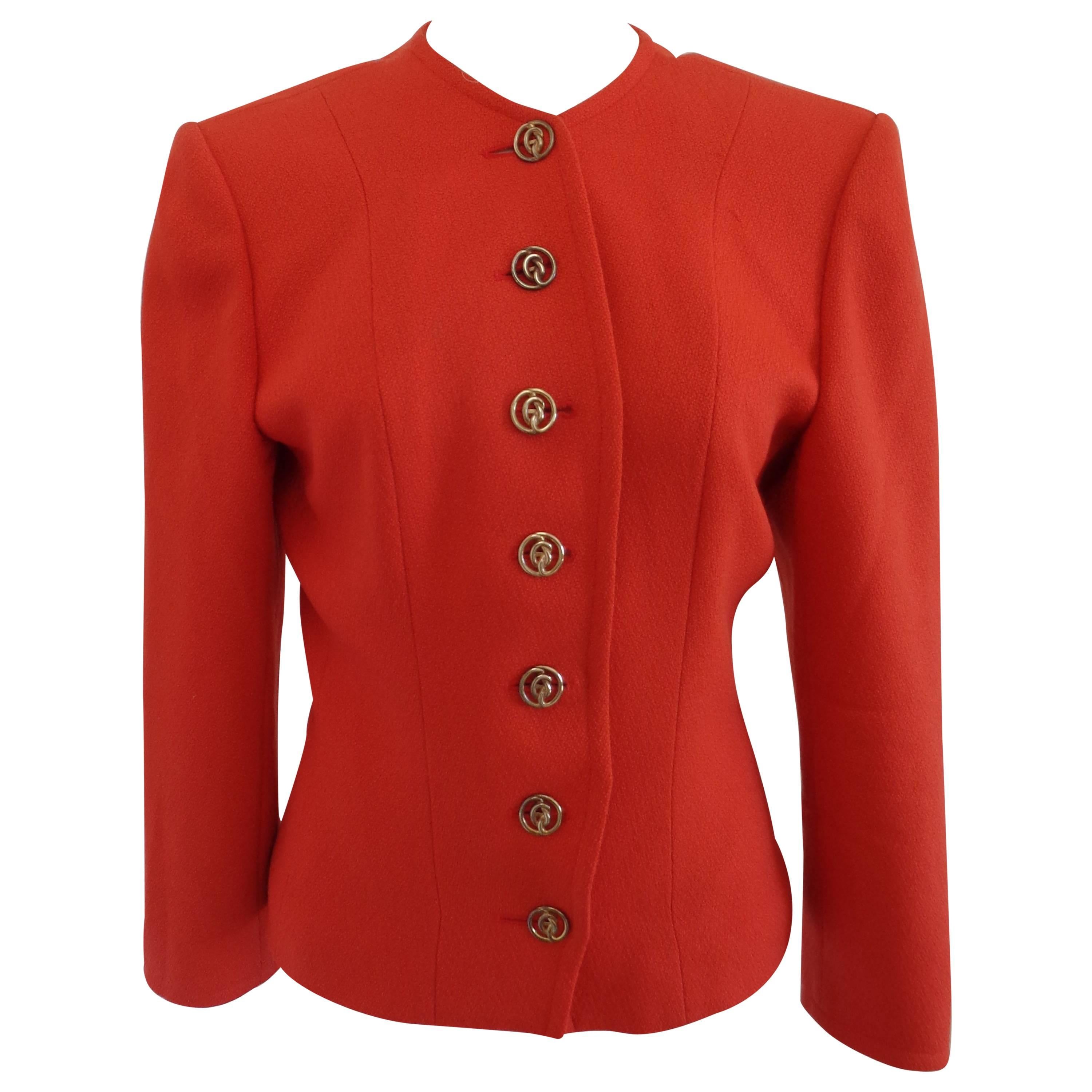 Vintage YVES SAINT LAURENT Ysl Red Mandarin Collar Jacket For Sale at ...