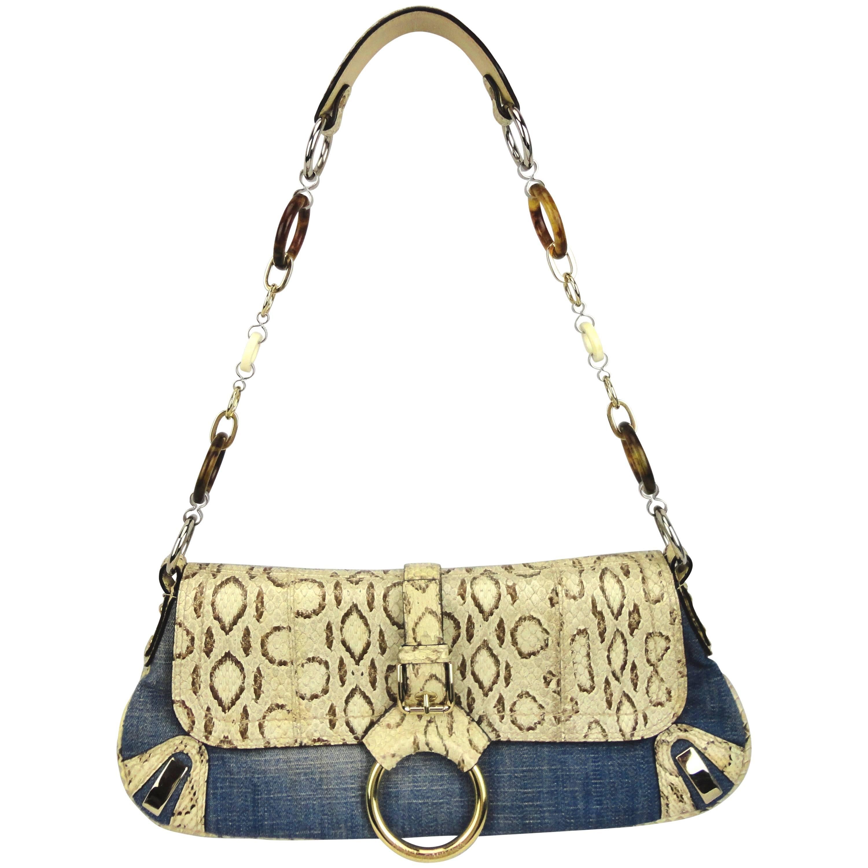 Dolce and Gabbana Denim Handbag Python at 1stDibs