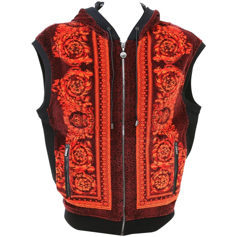 Versace Baroque Printed Velvet Sleeveless Hooded Jacket at 1stDibs ...