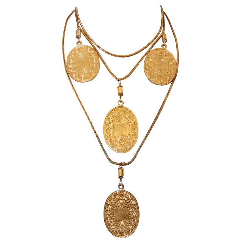 Yves Saint Laurent Gypsy Coin Necklace Gold Metal Runway 1970s at ...