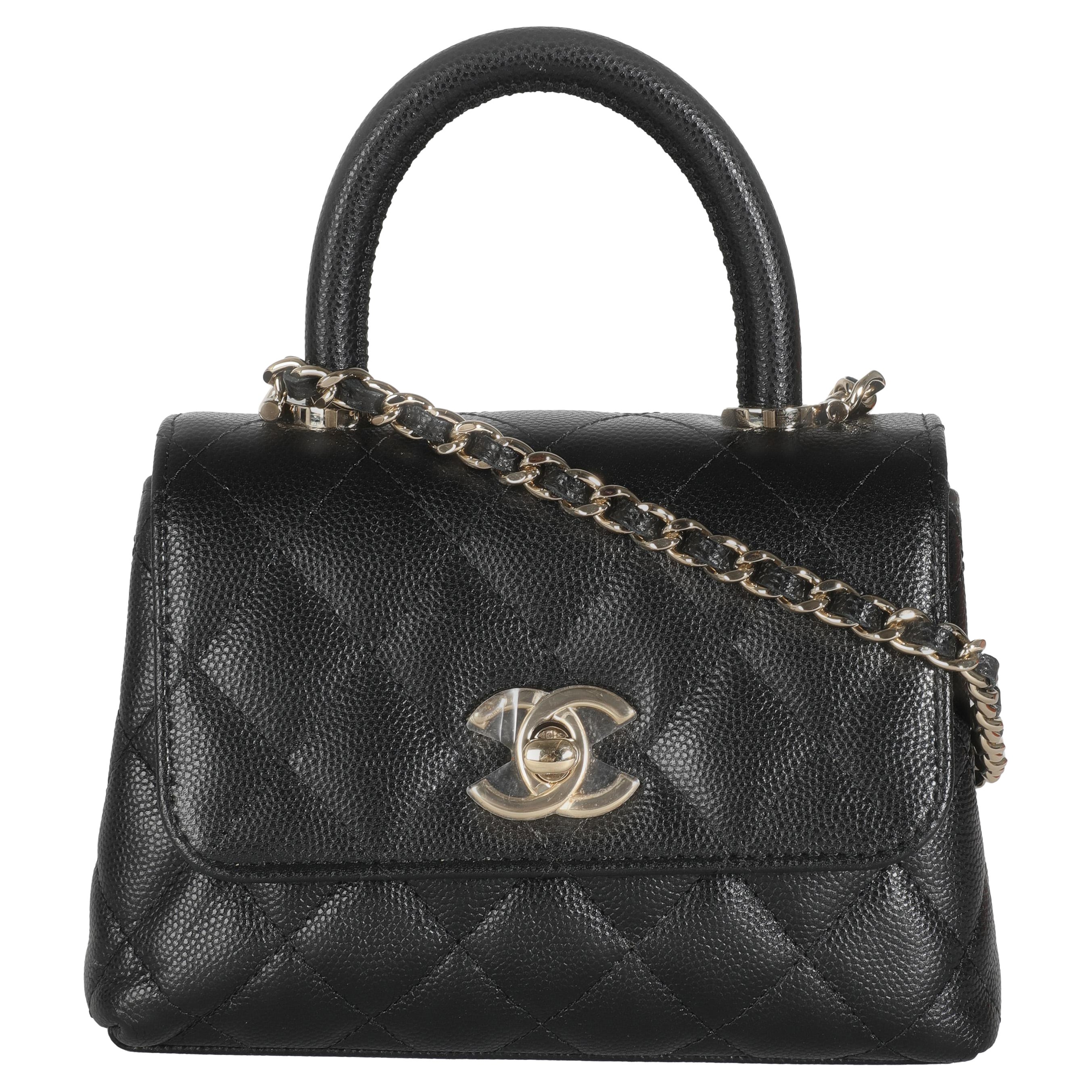 Chanel 24K Black Quilted Caviar Extra Mini Coco Top Handle Handbag For ...