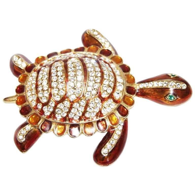 Sparkling and unique enamelled turtle brooch 70s at 1stDibs