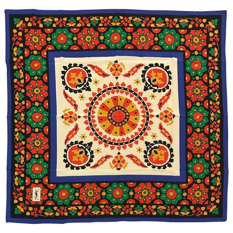 Yves Saint Laurent Vintage Silk Scarf Multicolor Bohemian Floral Print ...