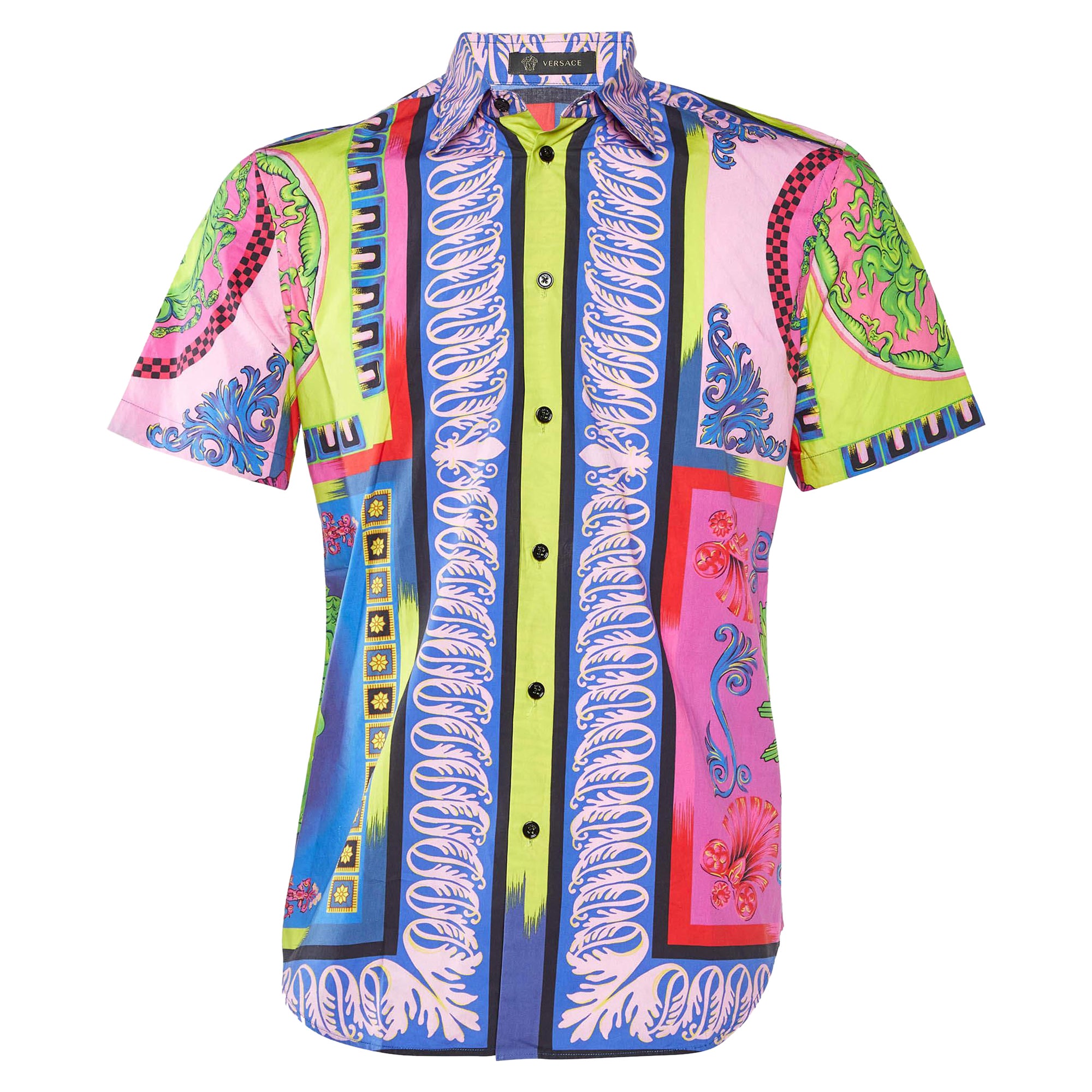 Gianni Versace Multicolor Printed Cotton Shirt S For Sale at 1stDibs