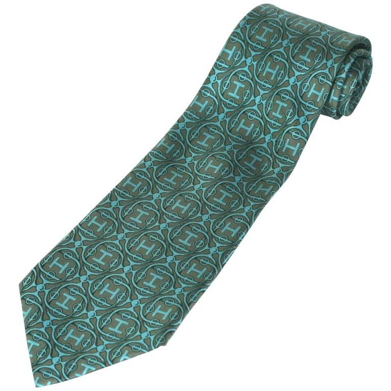 Wide Hermes Logo Print Tie at 1stDibs