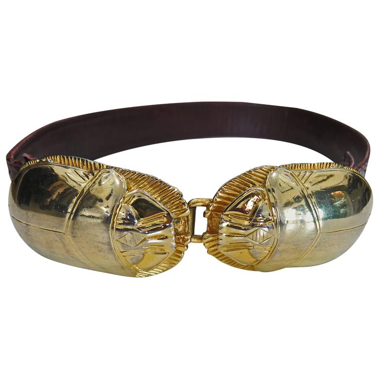 Alexis Kirk Scarab Buckle Snakeskin Belt For Sale at 1stDibs