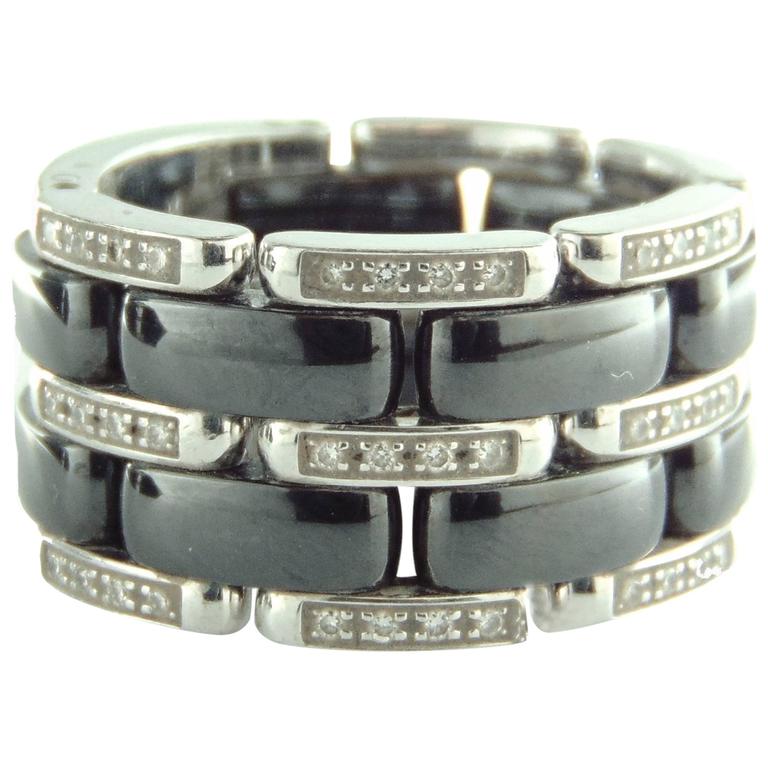 Exquisite Chanel Ultra Ring Large in Black Ceramic 18K White Gold ...