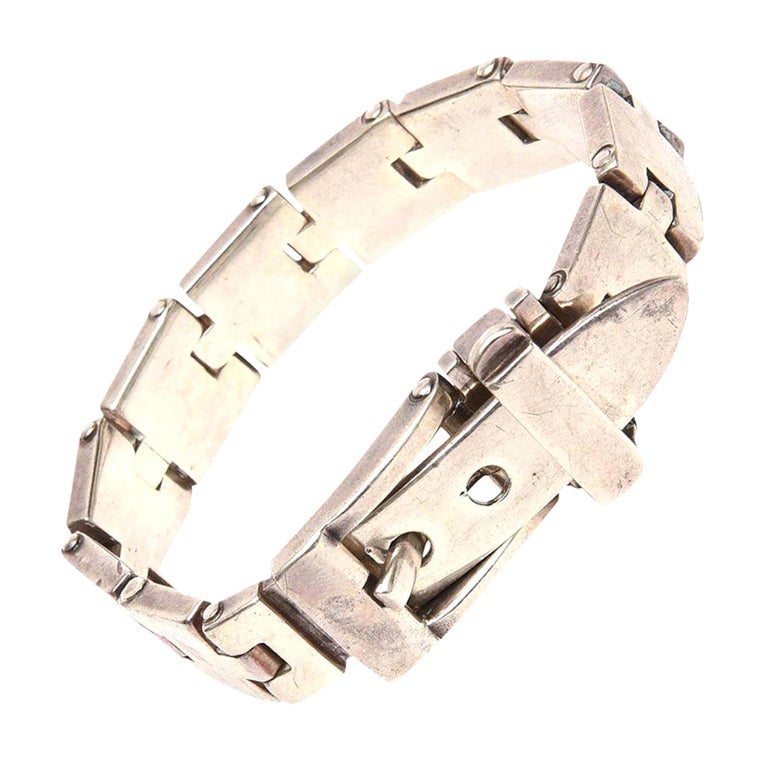 Vintage Sterling Silver Buckle Bracelet For Sale at 1stDibs