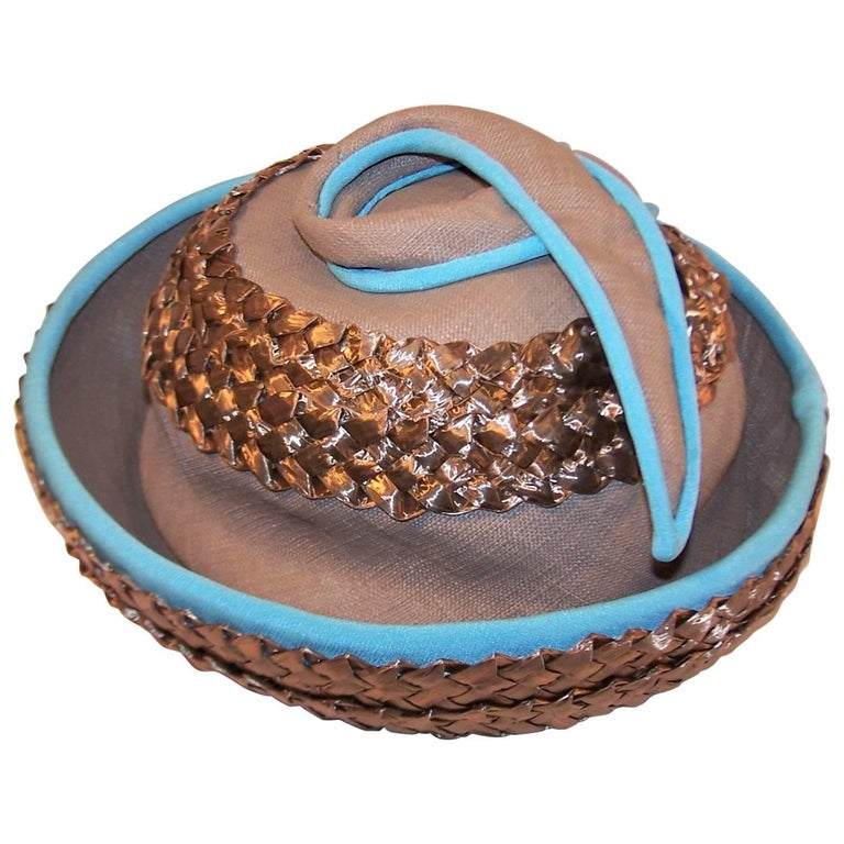 Bonta Creatrice Brown Linen and Straw Hat With Turquoise Details, 1960 ...