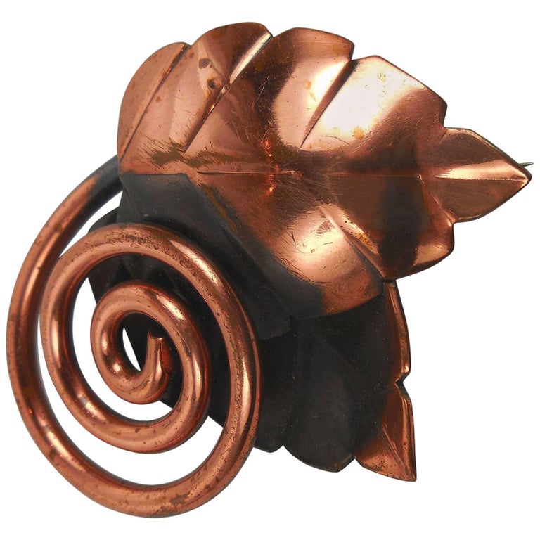 Rebajes Mid-Century Modern Coiled Leaf Copper Brooch Pin at 1stDibs ...