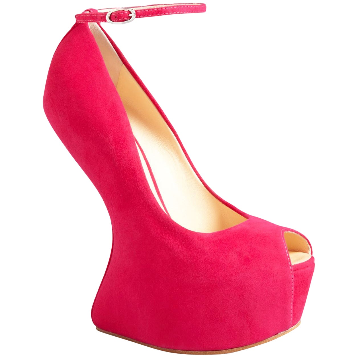 Giuseppe Zanotti Magenta Suede T Strap Sculpted Wedge Sandals Size 36.5 ...