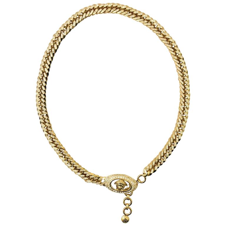 1990s Gianni Versace curb chain medusa head belt with rhinestones For ...