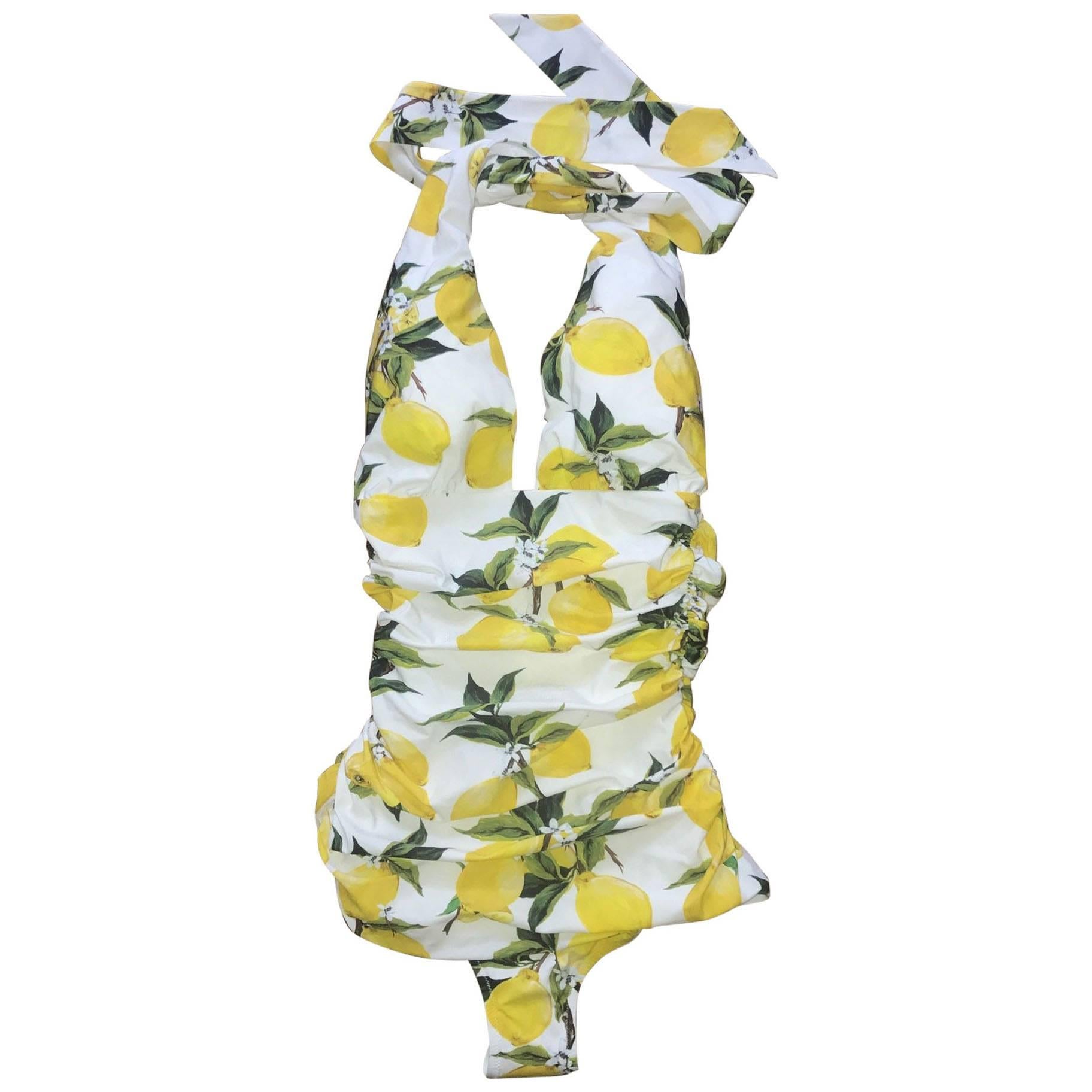 Dolce and Gabbana New with Tags White Yellow Lemon Print Swim Suit ...