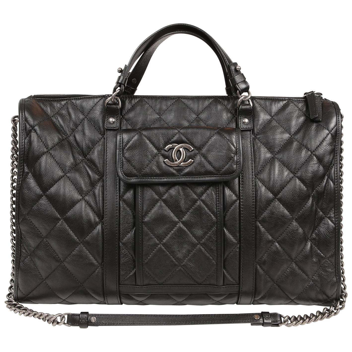 Chanel Black Leather Unisex XL Weekender Bag at 1stDibs | chanel ...