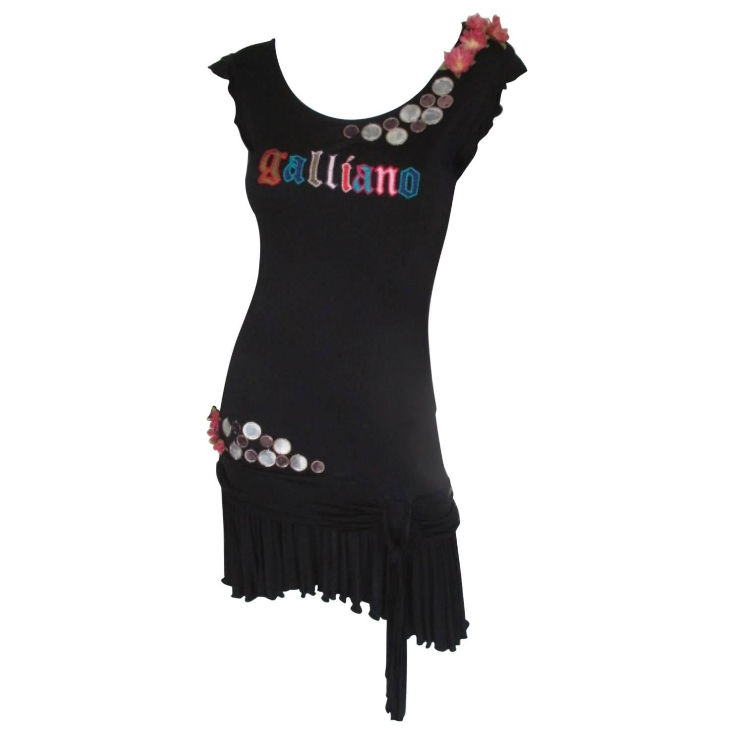 John Galliano Minimono / kimono mini dress with embroidered obi belt ...