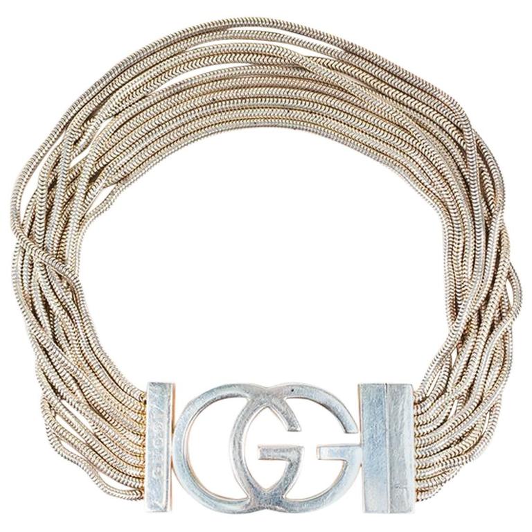 Gucci Sterling Silver 'GG' Logo Multi Strand Chain Link Bracelet For ...