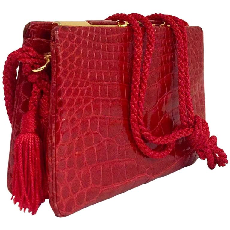 Vintage Judith Leiber Red Alligator Shoulder Bag With Gold Tone ...