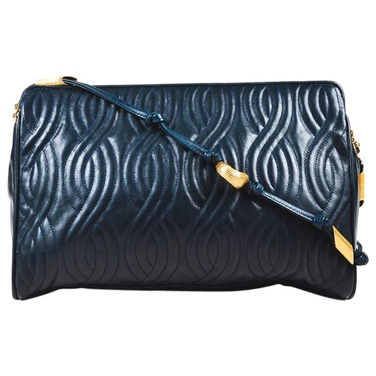 Vintage Fendi Navy Leather Quilted Gold Tone "Pasta" Shoulder Bag For ...