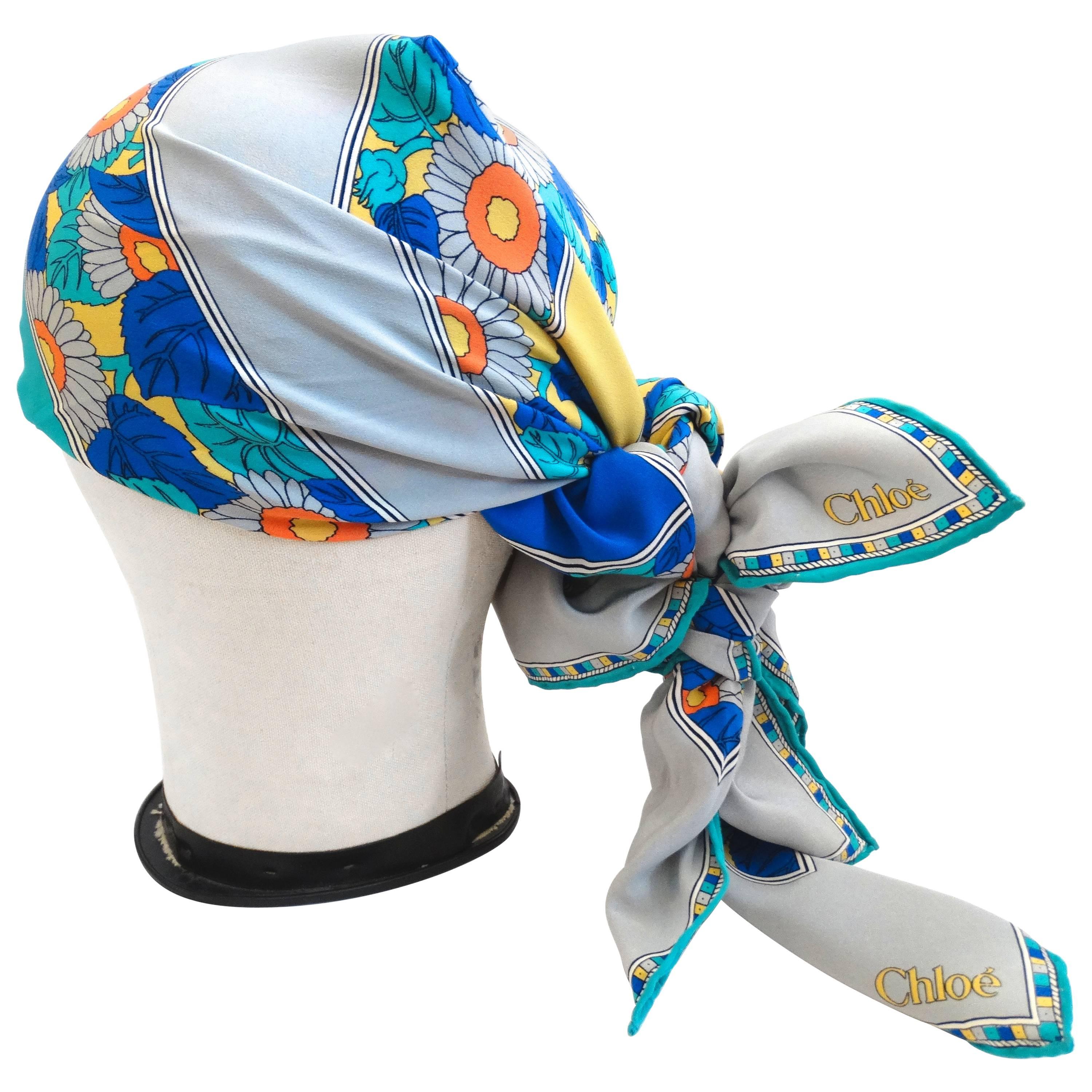 Chic 1970's Floral Chloe Silk Scarf For Sale at 1stDibs