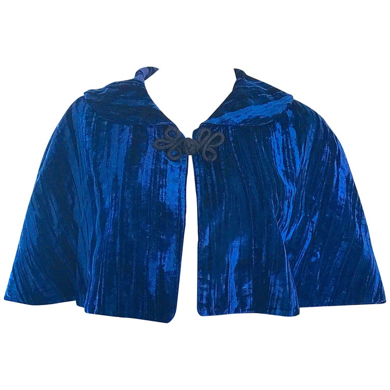 Beautiful 1930s Navy Blue Silk Velvet Vintage 30s Cropped Cape Capelet ...