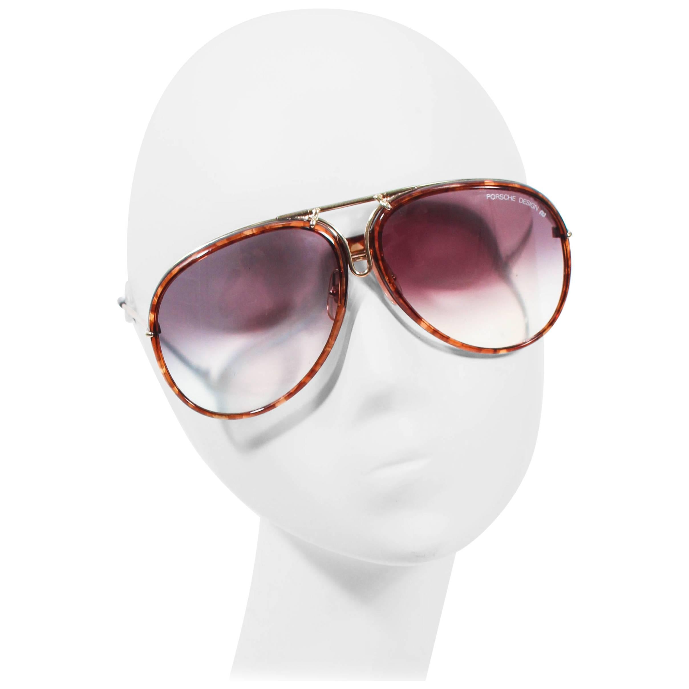 PORSCHE CARRERA Vintage Gold and Brown Interchangeable Frame Aviators ...