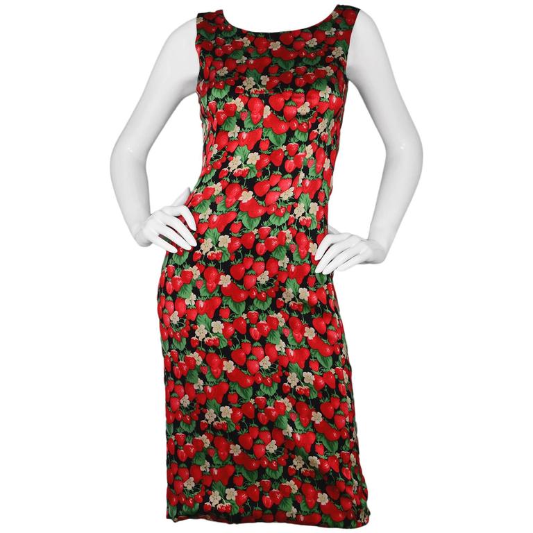 Dolce and Gabbana Strawberry Print Silk Sheath Dress sz S For Sale at ...