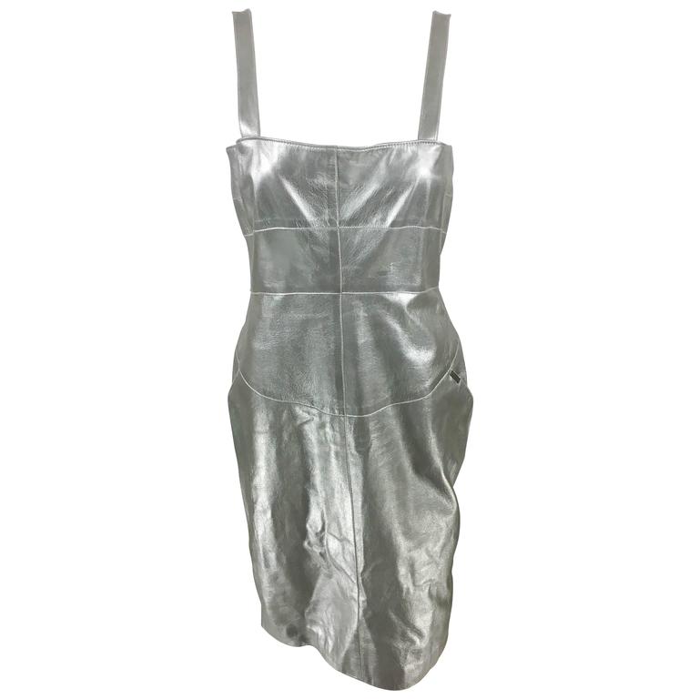Chanel Runway Silver Lambskin Leather Dress, 1999 For Sale at 1stDibs ...