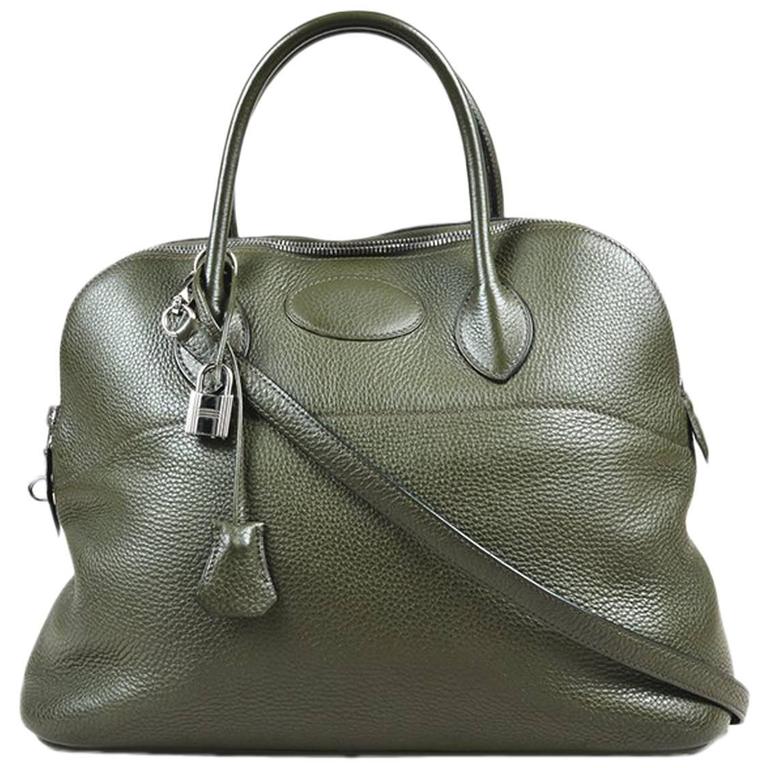 Hermes Olive Green Clemence Leather "Bollide 35" Top Handle Satchel Bag ...