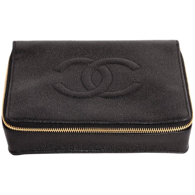 Chic Vintage Chanel Black Caviar Jewelry Case at 1stDibs