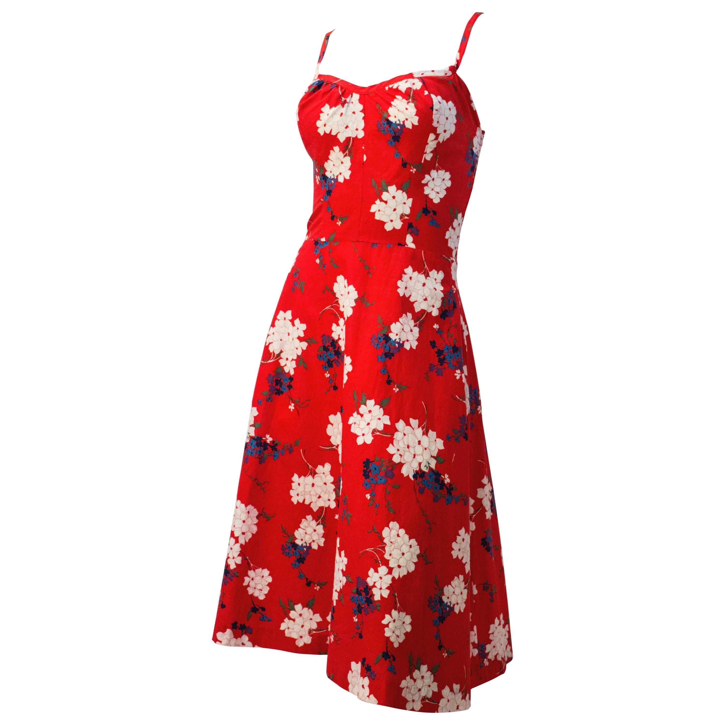 60s Red Floral Sun Dress at 1stDibs | 60s sun dress, red sun dress, 60s ...
