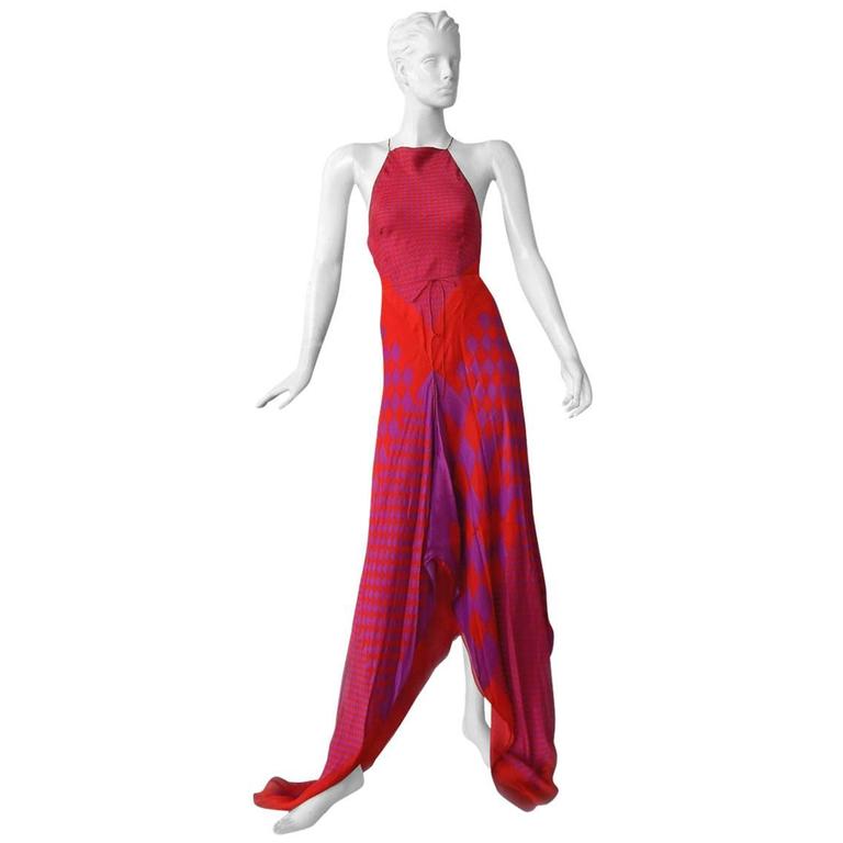 Tomaso Stefanelli Striking Colorblock Halter Hankerchief Hem Runway
