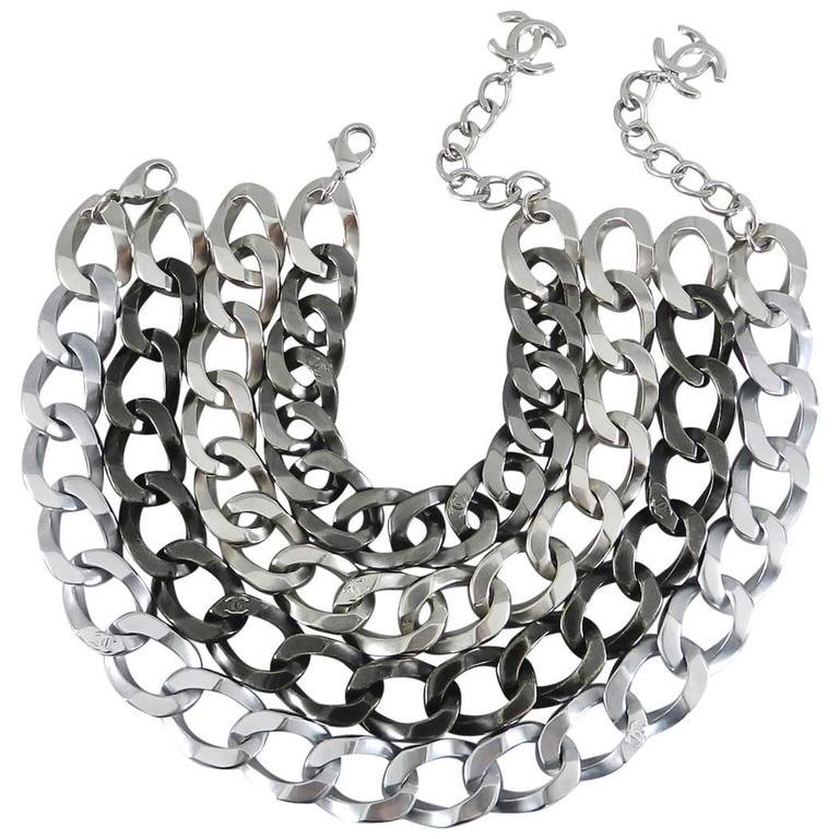 Chanel 13A Chunky Silver Chain Runway Choker Necklace at 1stDibs ...