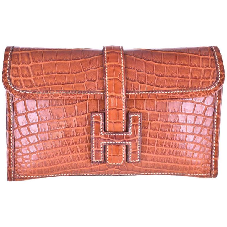 Hermes Jige Mini 20cm Matte Fauve Crocodile Niloticus Clutch Pochette ...