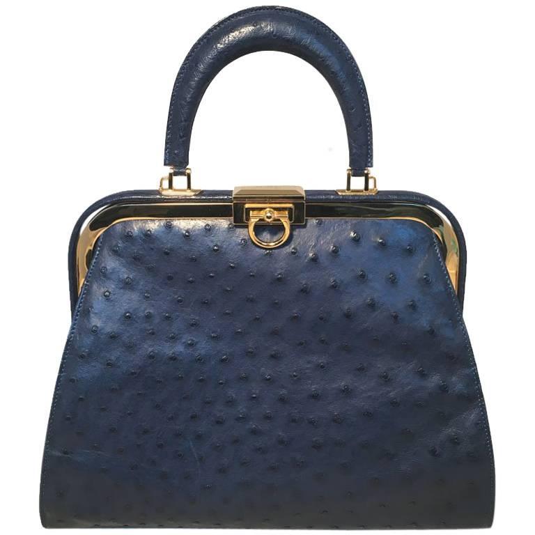 SISO Vintage Blue Ostrich Kelly Bag Handbag at 1stdibs