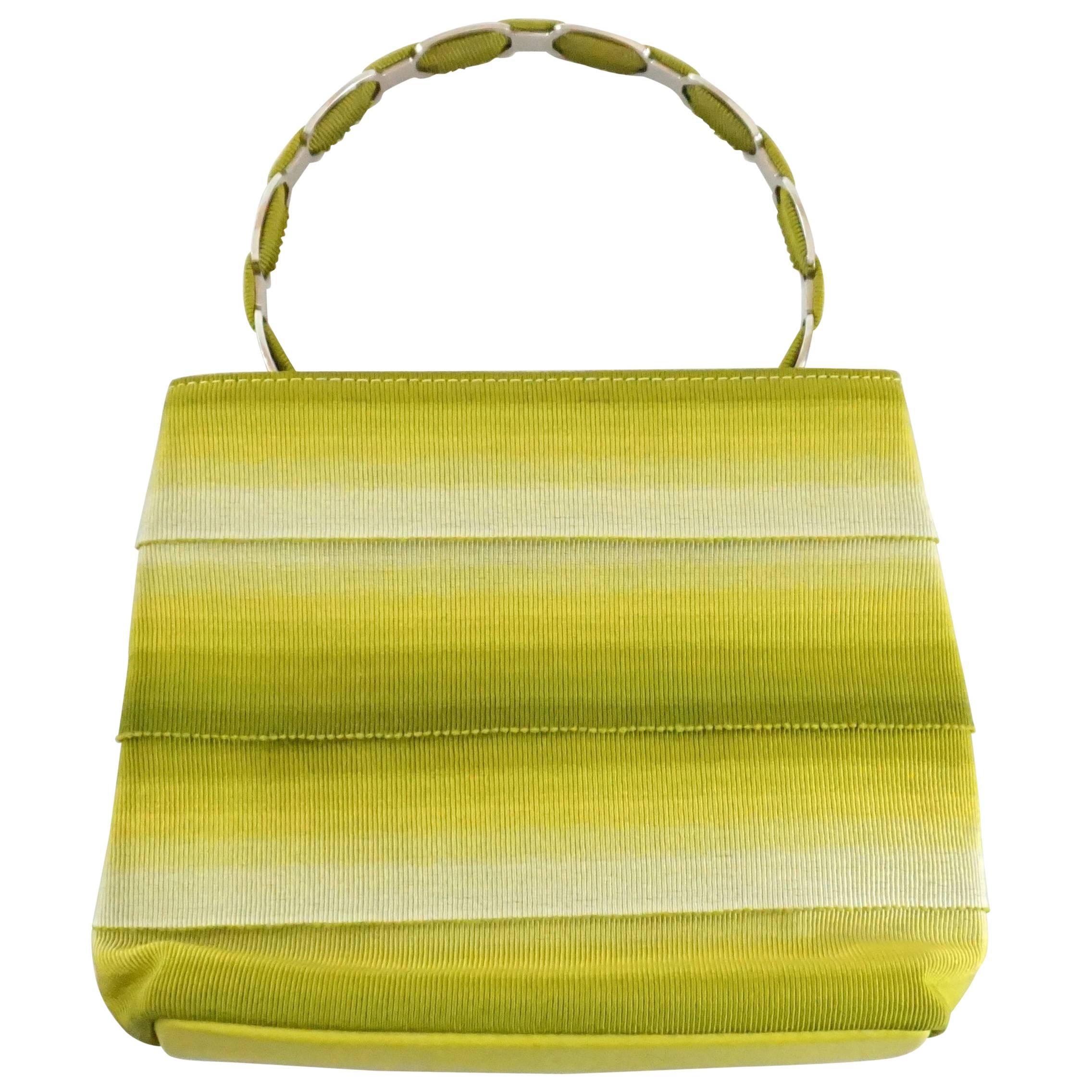 Salvatore Ferragamo Chartreuse Gros Grain Handbag For Sale at 1stDibs