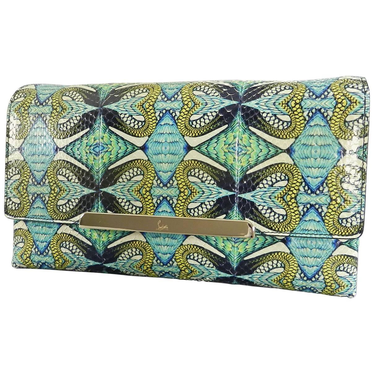 Christian Louboutin Green Python Inferno Clutch / Shoulder Bag at 1stDibs
