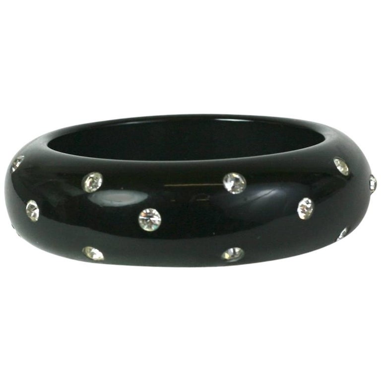 Black Bakelite Bangle with Crystals at 1stDibs | black bakelite ...