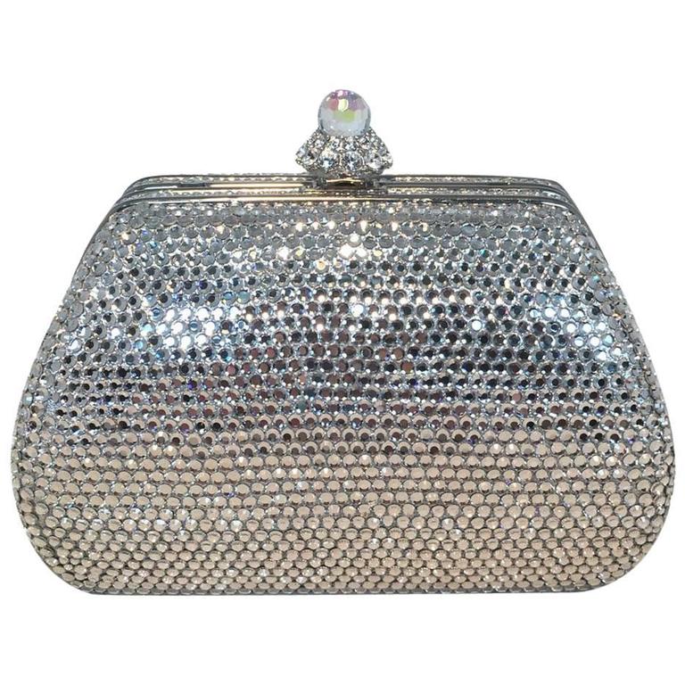 Judith Leiber Silver Swarovski Crystal Mini Purse Minaudiere Evening ...