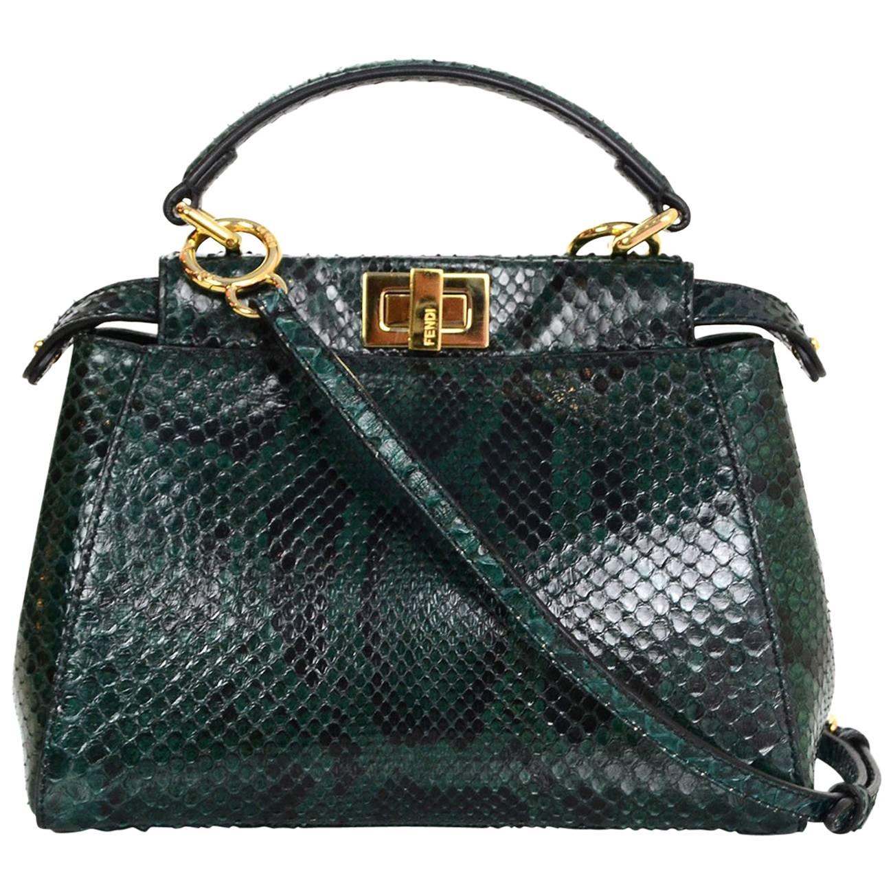 Fendi Green Python Mini Peek-a-Boo Crossbody Bag rt. $5, 950 For Sale ...