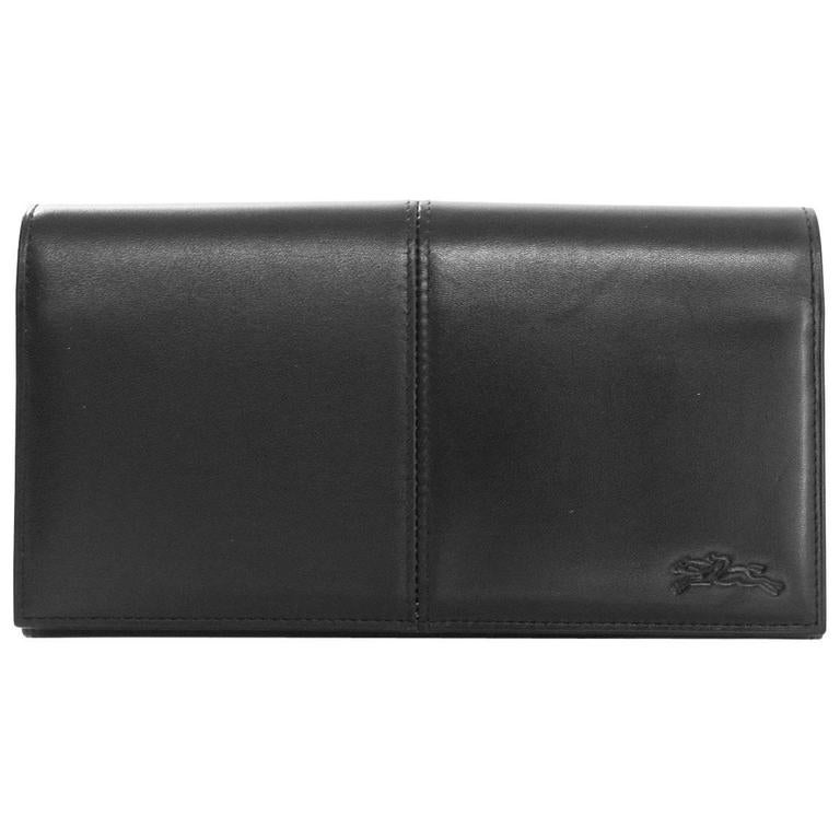 Longchamp Black Leather Long Wallet at 1stDibs | longchamp long wallet