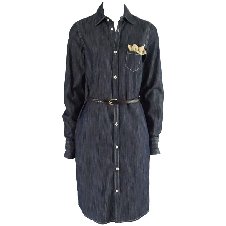 DSquared2 Blue Denim Dress with Belt and Attached Pocket Square - 44 ...