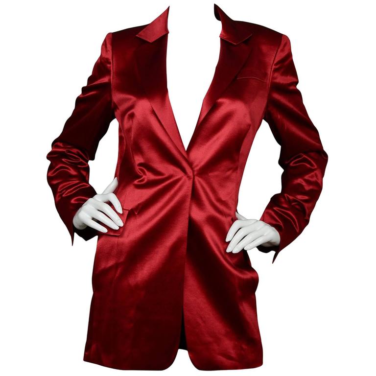 Akris Red Satin Blazer Jacket sz US8 For Sale at 1stDibs