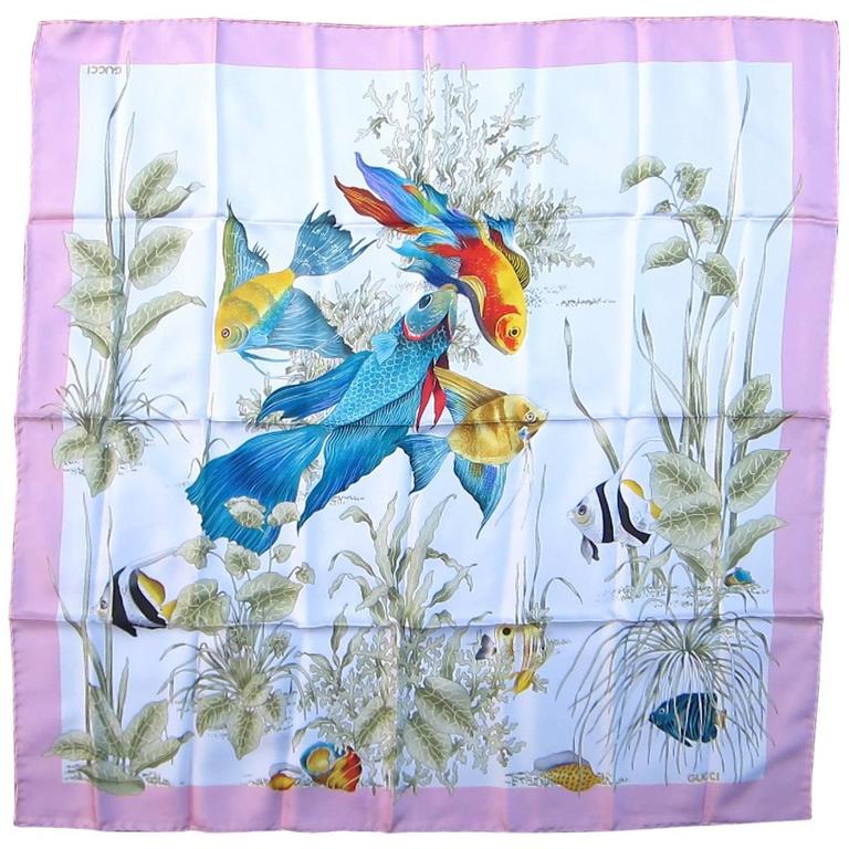 Vintage NEW GUCCI Silk Scarf Fish Motif Never worn 1990s at 1stDibs ...