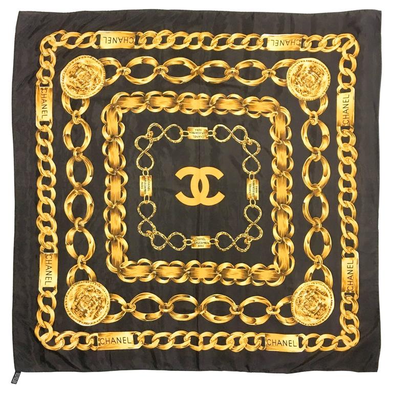 1990s Chanel Brown and Golden Chain Scarf For Sale at 1stDibs