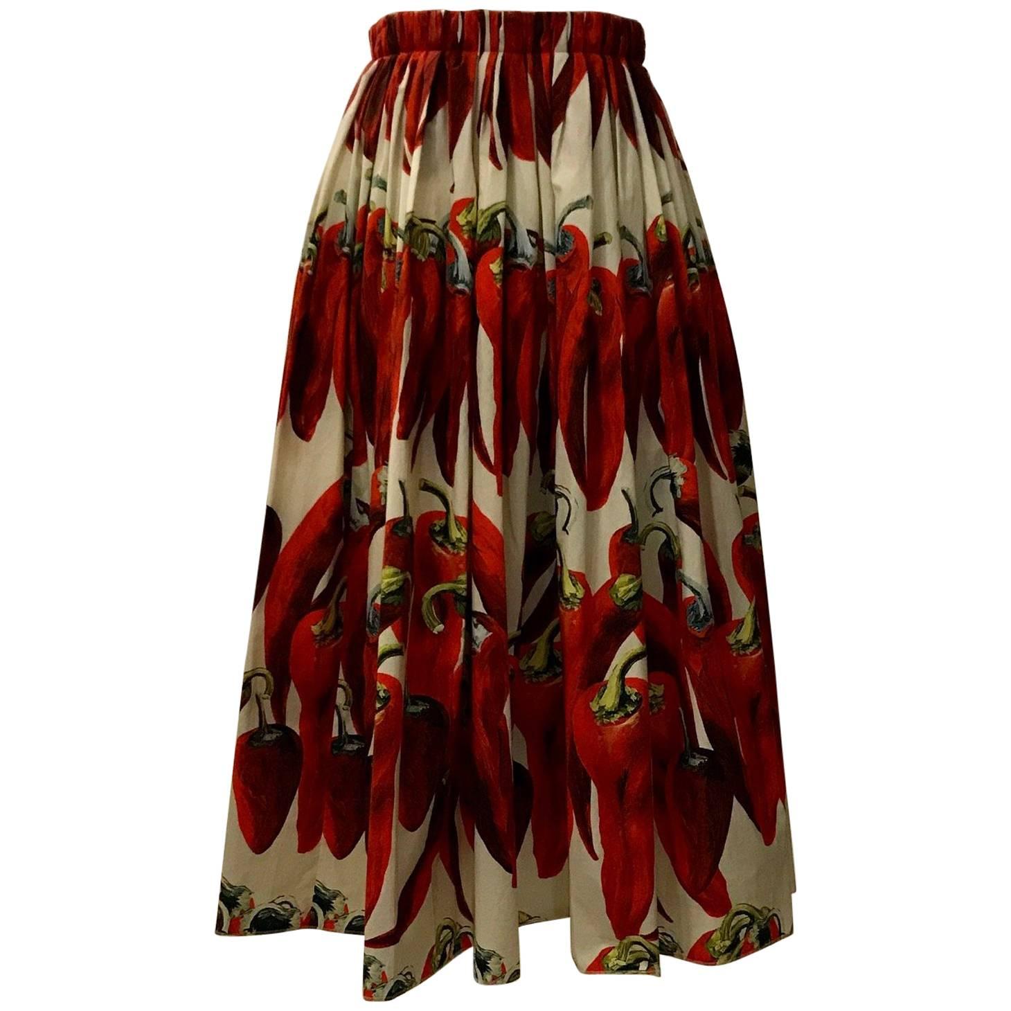 Dolce and Gabbana Red Chili Pepper Cotton Poplin Full skirt at 1stDibs