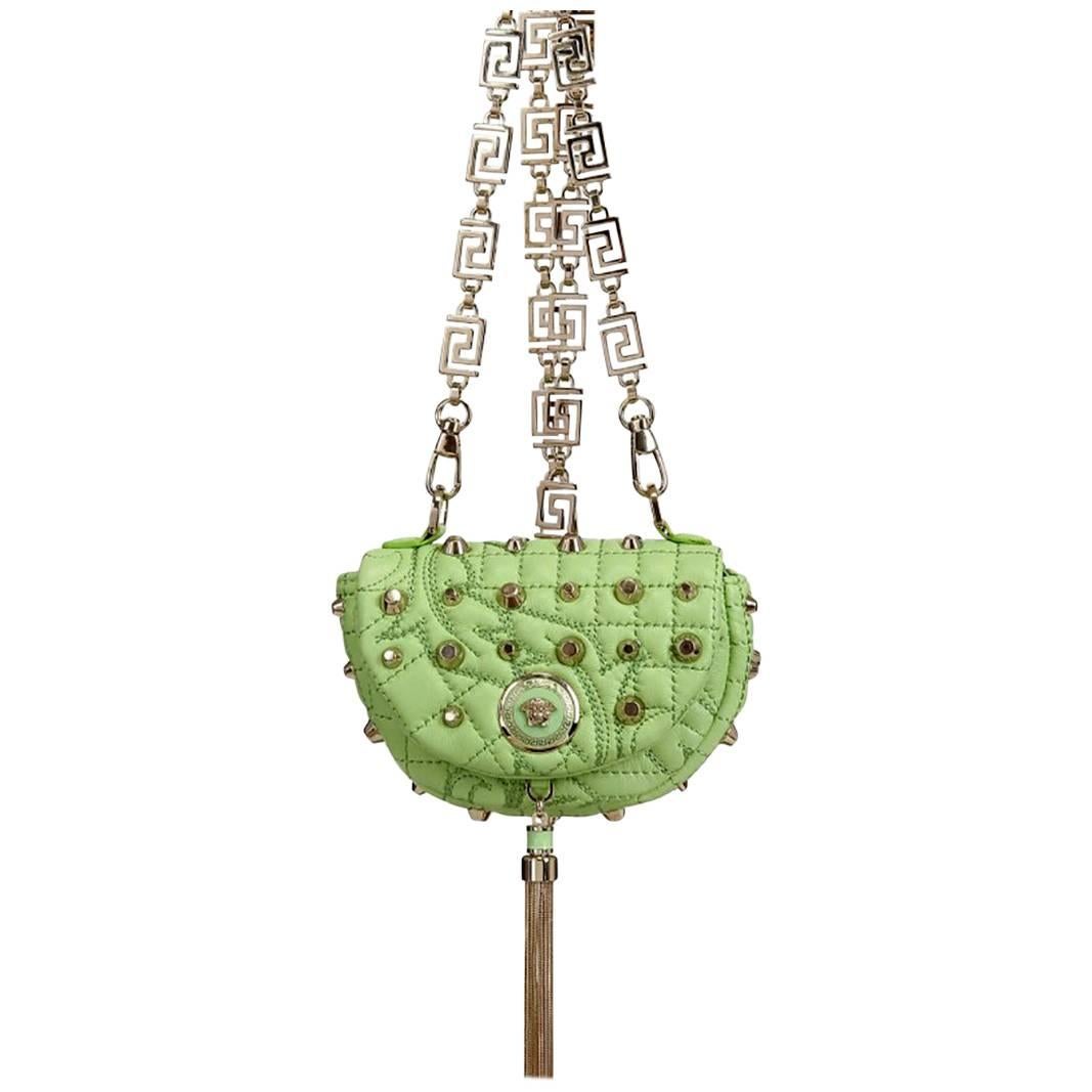 Versace Green Baroque Studded Nappa Crossbody Shoulder Bag Clutch at ...