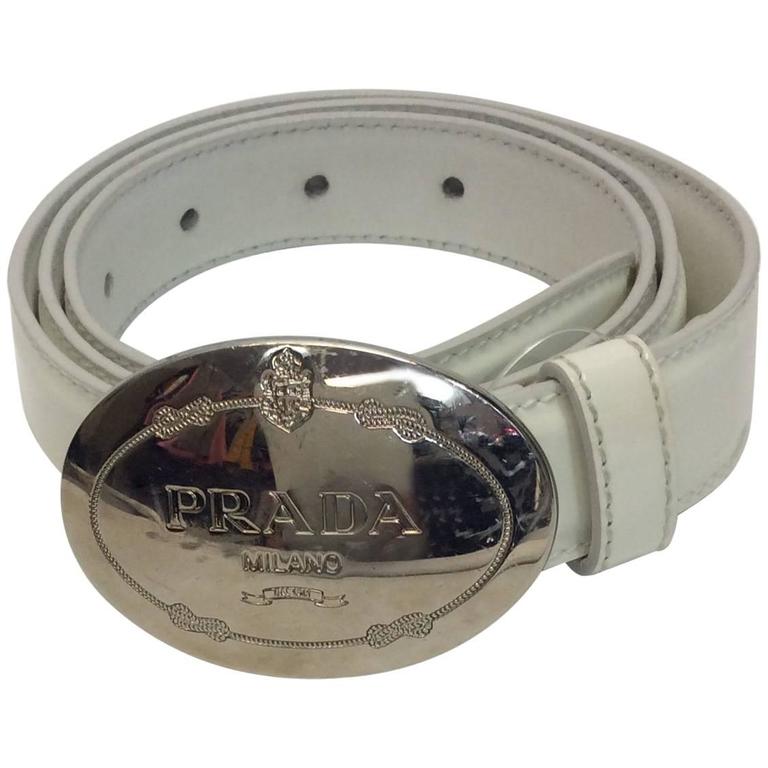 Prada Off White Patent Leather Belt With Buckle For Sale at 1stDibs