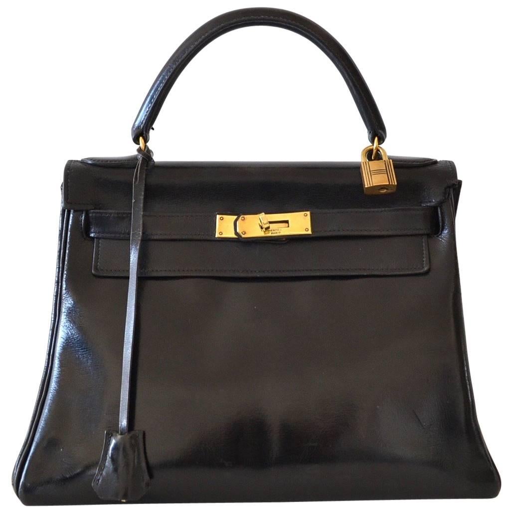 Hermes Kelly 28 Black Box at 1stDibs