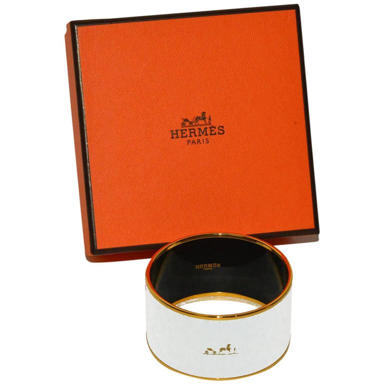 Hermes Wide White Bangle Bracelet at 1stDibs